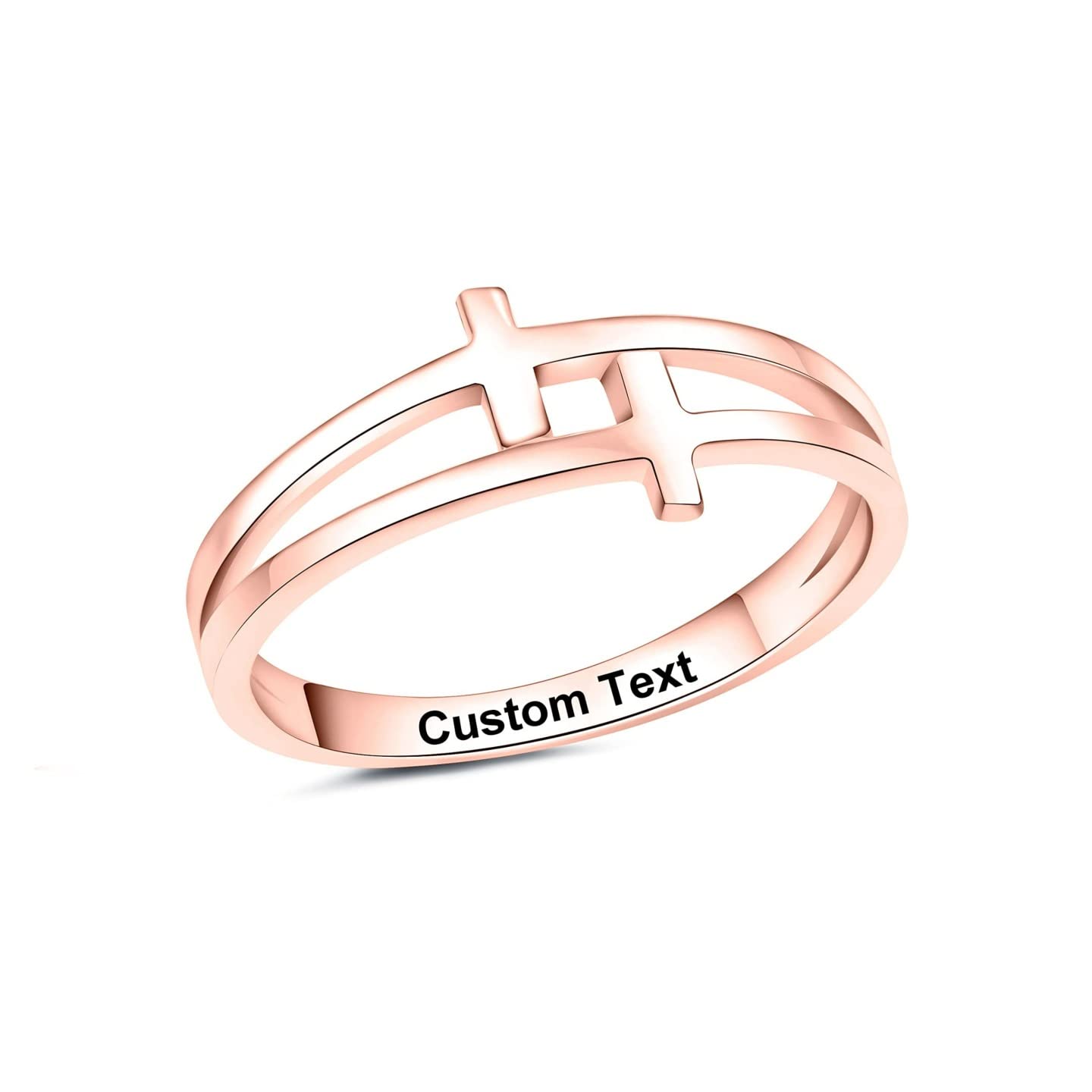 Women Christian Jewelry Personalized Band Rings for Cross Rings for Men Simple Ring Engraved Custom Name Sterling Silver Rose Gold. (4)