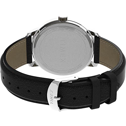 Timex Men's Easy Reader Bold 43mm Watch β Silver-Tone Case Black Dial with Black Leather Strap