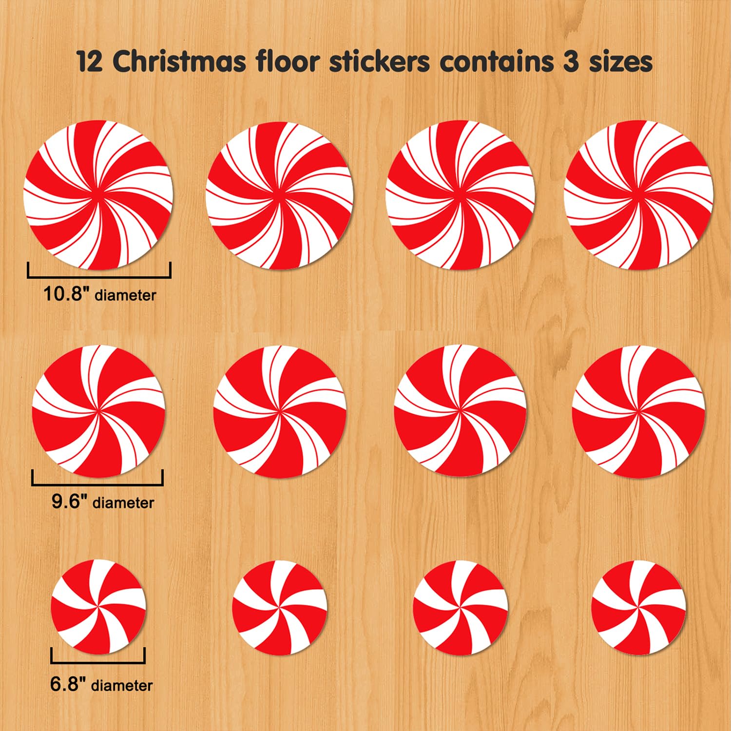 Rekcopu 12Pcs Peppermint Floor Decals Stickers for Christmas Candy Party Decoration Supplies