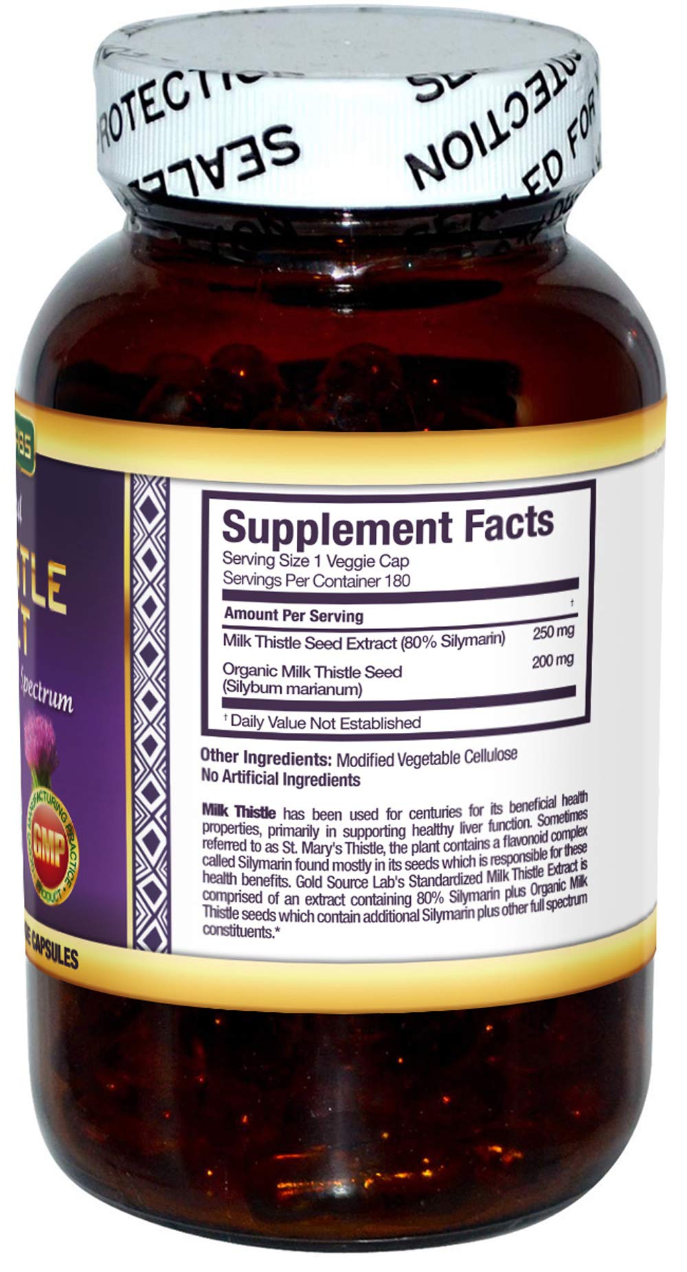 Organic Milk Thistle Capsules, 180 Caps, Pure Milk Thistle Powder Plus 80% Silymarin Extract Standardized Complex, 450 mg, Natural Liver Health Supplement, Immune Boost, Detox and Cleanse
