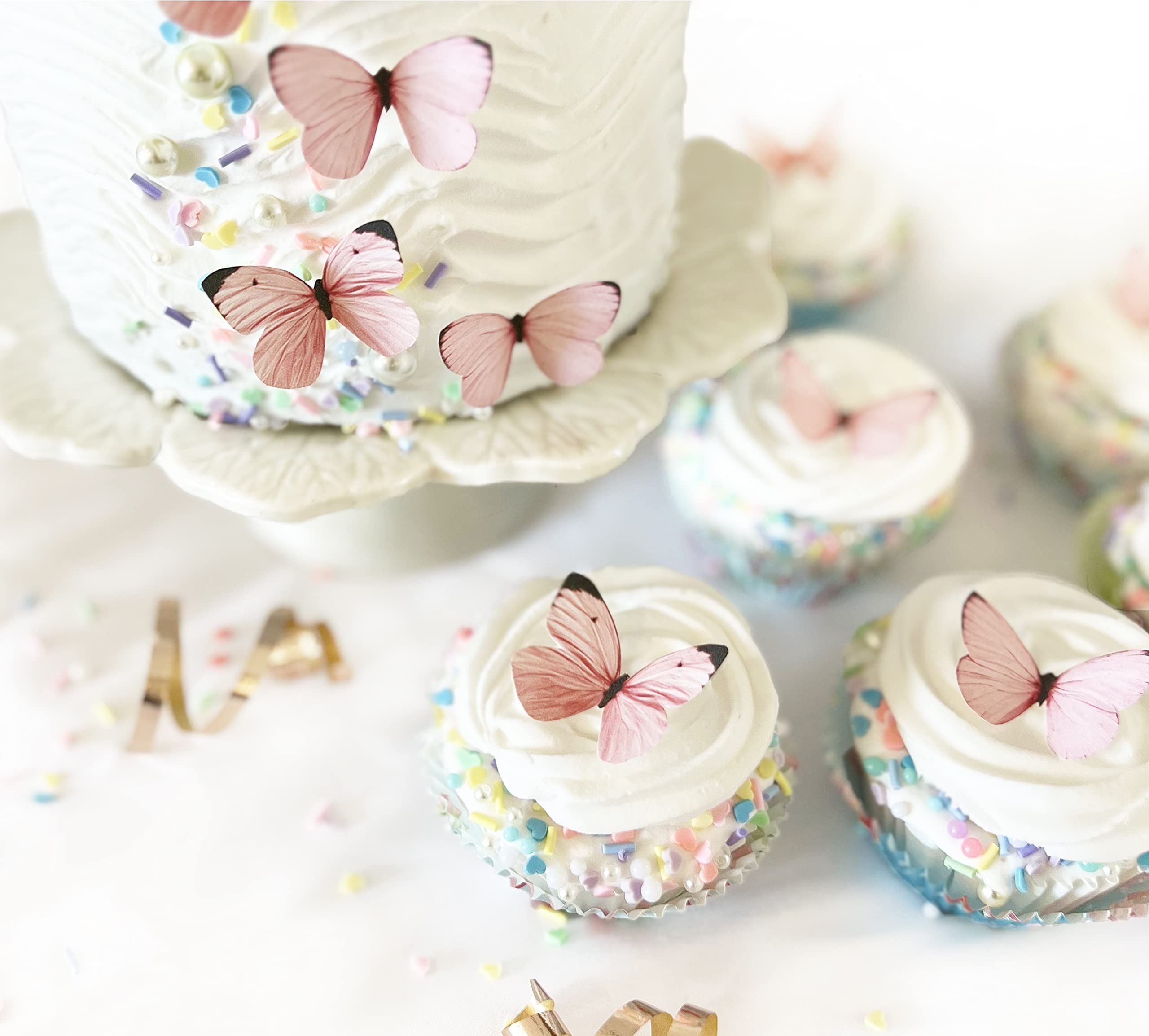 Sugar Robot Edible Butterflies for Cake Decorating - Small Pastel Pink Butterfly Cake Toppers and Cupcake Toppers - Decoration Made in the USA - Premium Crafted (Pink)