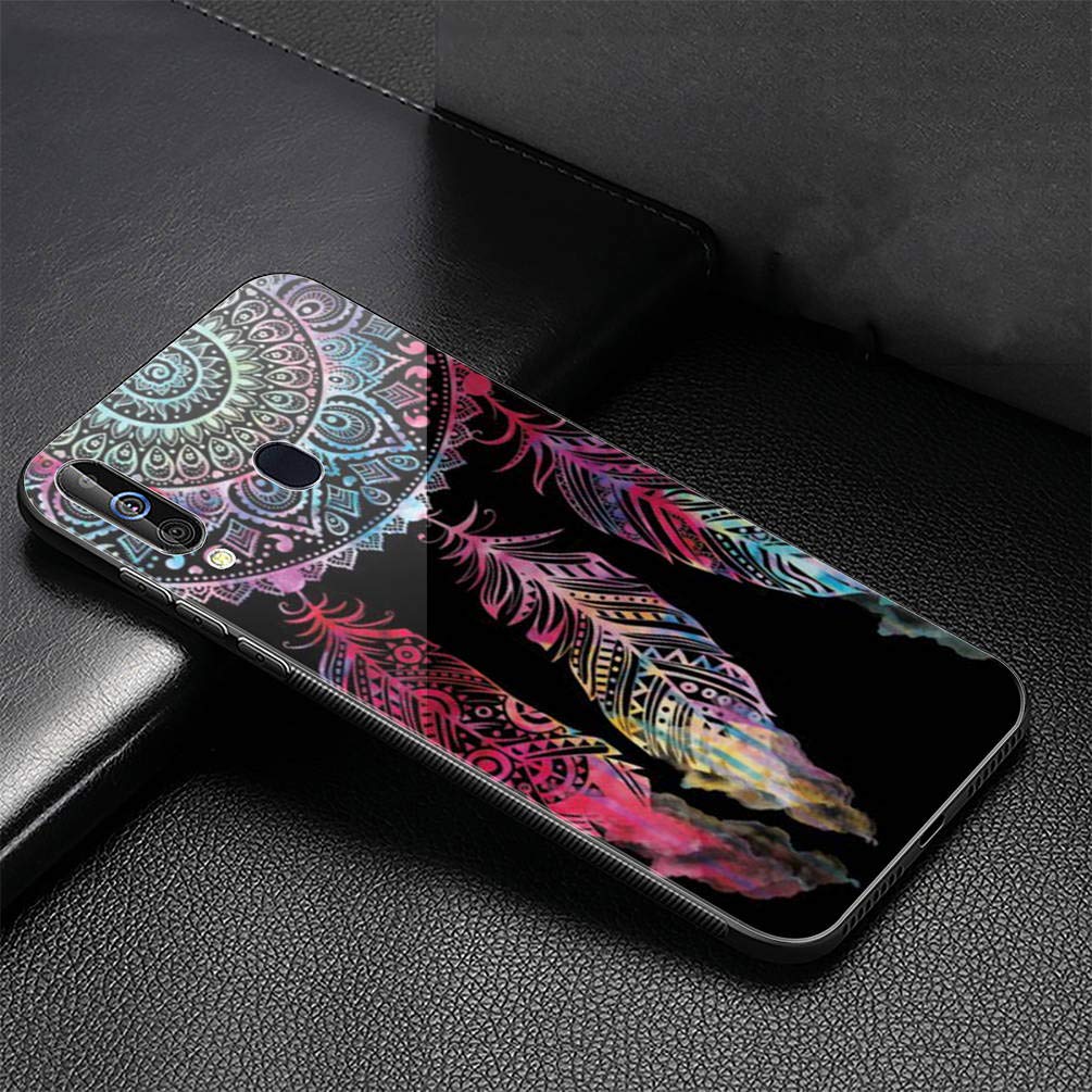 Phone Case for Samsung Galaxy A40 Cover,Tempered Glass Back Cover Soft Silicone Anti Scratch Bumper Design LB-3 Dream Catcher Watercolor Dreamcatcher Protective Case