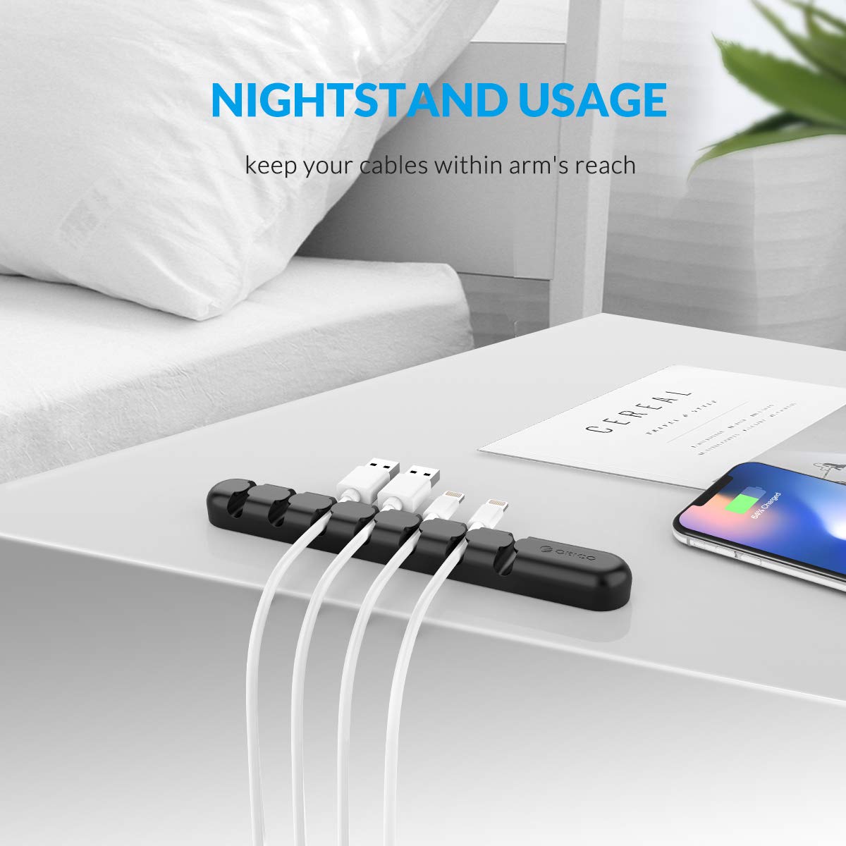 ORICO Adhesive Cable Clip, 7 Slots Wire Holder for Organizing USB, Ethernet, Mouse, Earphone Cable Wires, Home Office Desk Cable Management (Black)