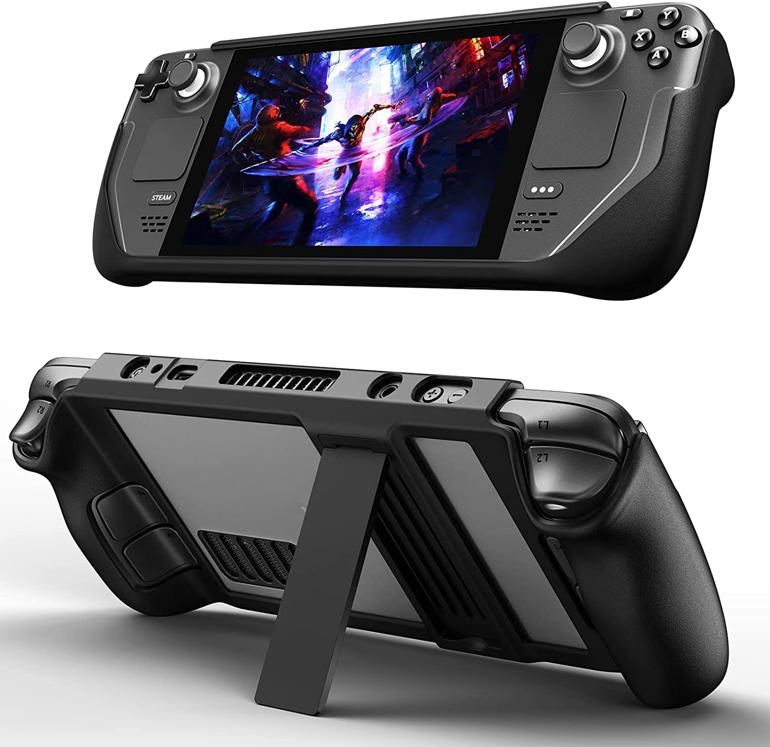 Umido Protective Case for Steam Deck with Kickstand, TPC Cover Protector with Non-Slip and Anti-Scratch Protector Steam Deck Accessories - Black