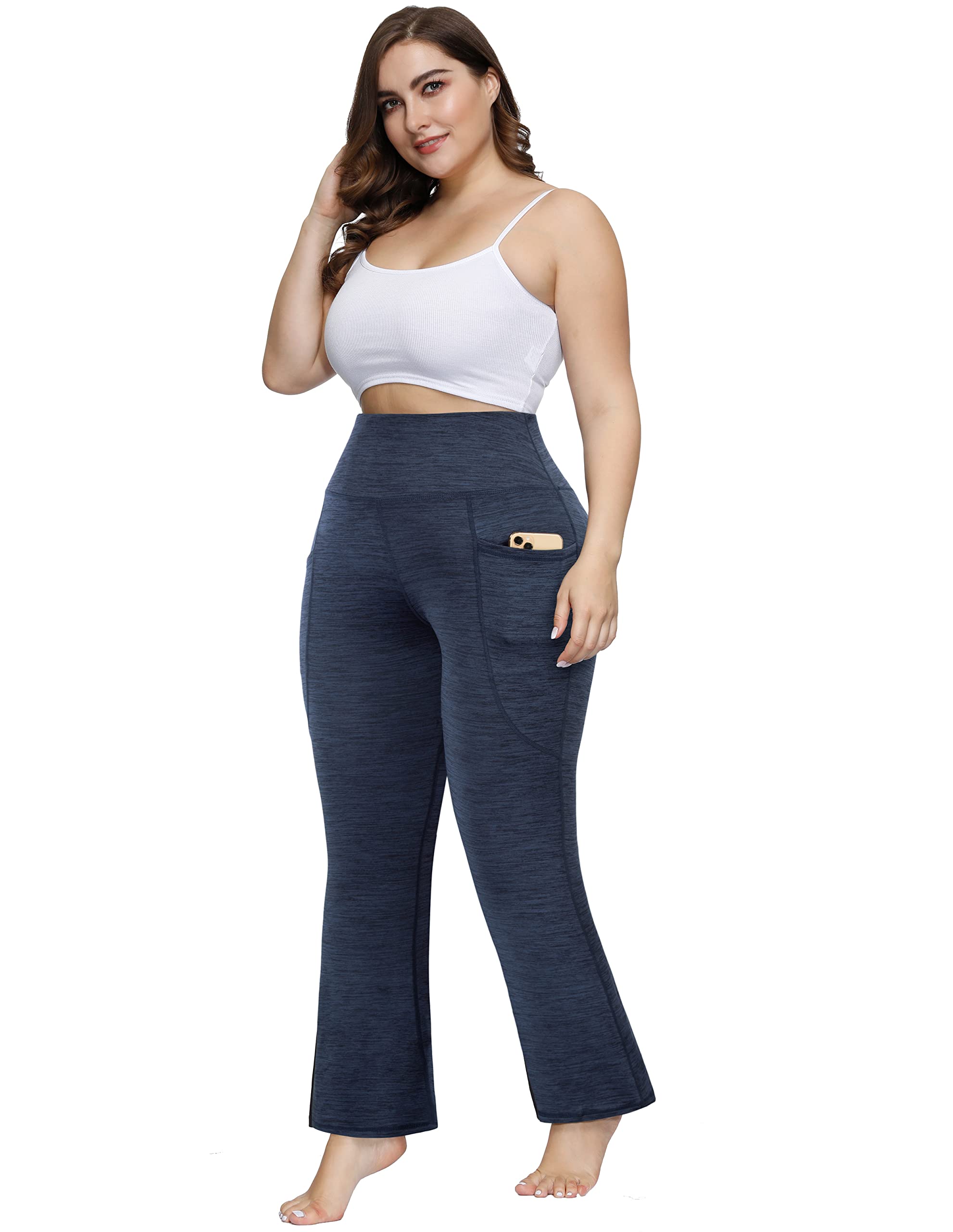Women Boot Cut Yoga Pants with Pockets High Waisted Bootleg Flare Work Pants Blue Floral 4X