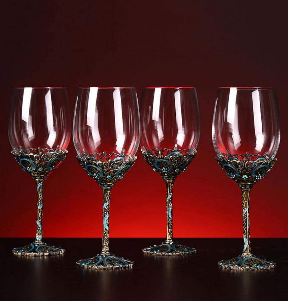 Wine Glasses Clear Handcrafted Champagne Glasses Red Wine Glasses Set of 2 Enamel Floral Goblets (Blue)