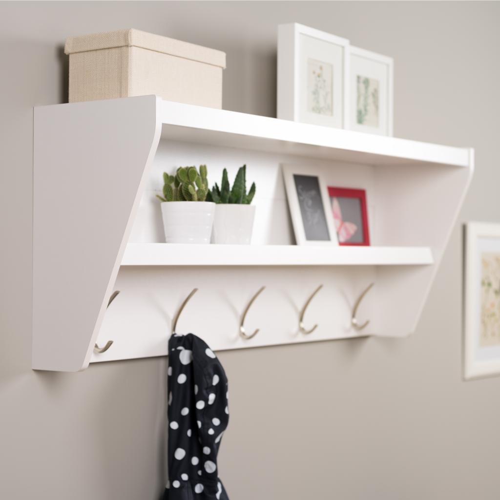 Prepac Floating Entryway Shelf & Coat Rack in White