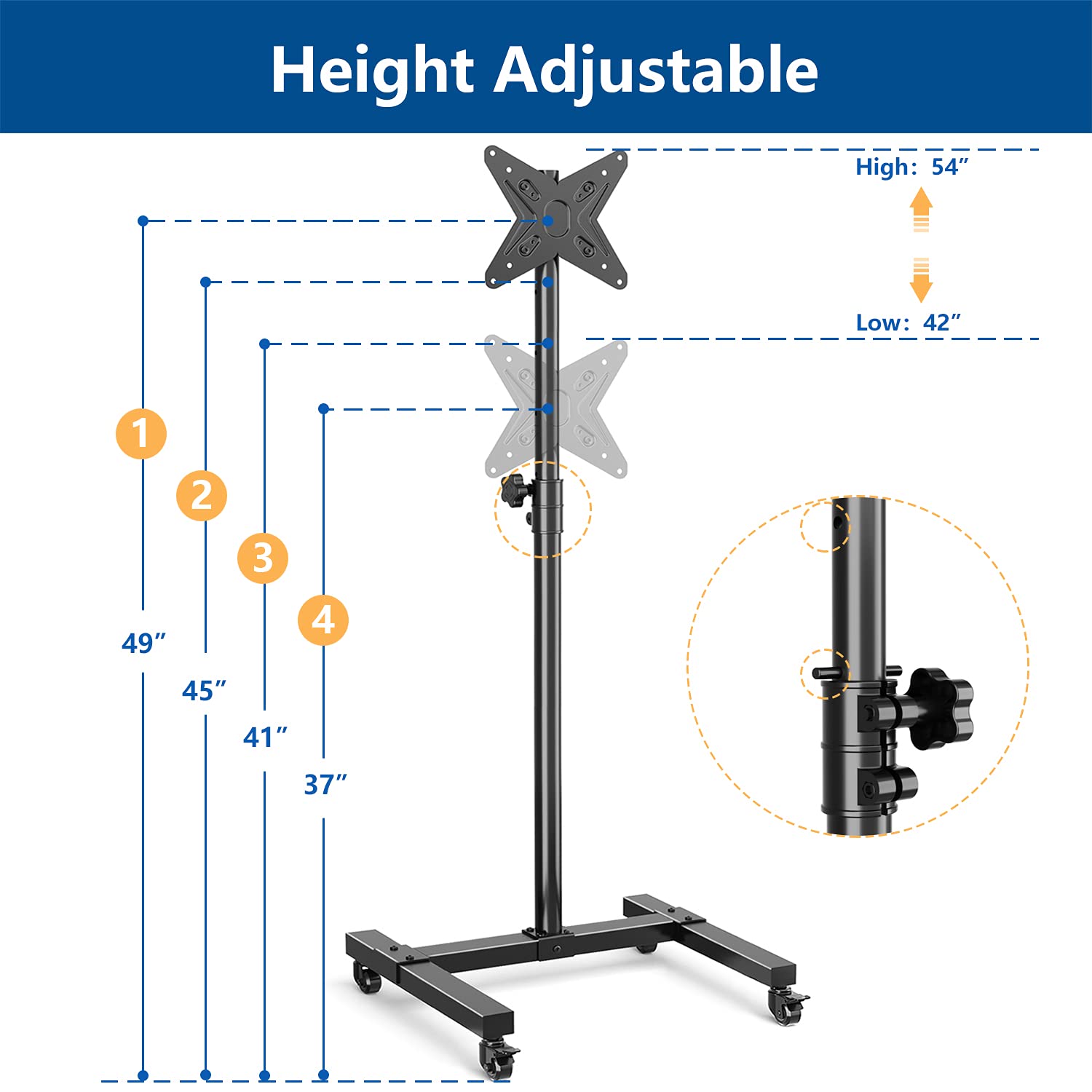 Rfiver Rolling Floor TV Stand with Mount for 13-43 Inch Flat Screen/Curved TVs, Portable Mobile TV Cart Display Stand with Wheels and Height Adjustable, Black