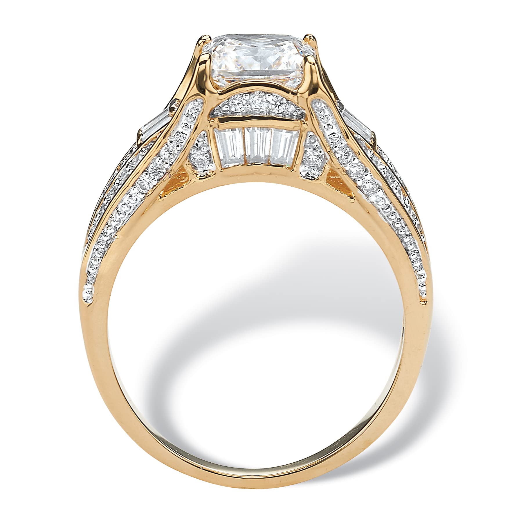 PalmBeach Jewelry Platinum-Plated Sterling Silver or Yellow Gold-Plated Cushion Cut Cubic Zirconia Engagement Ring Size 7