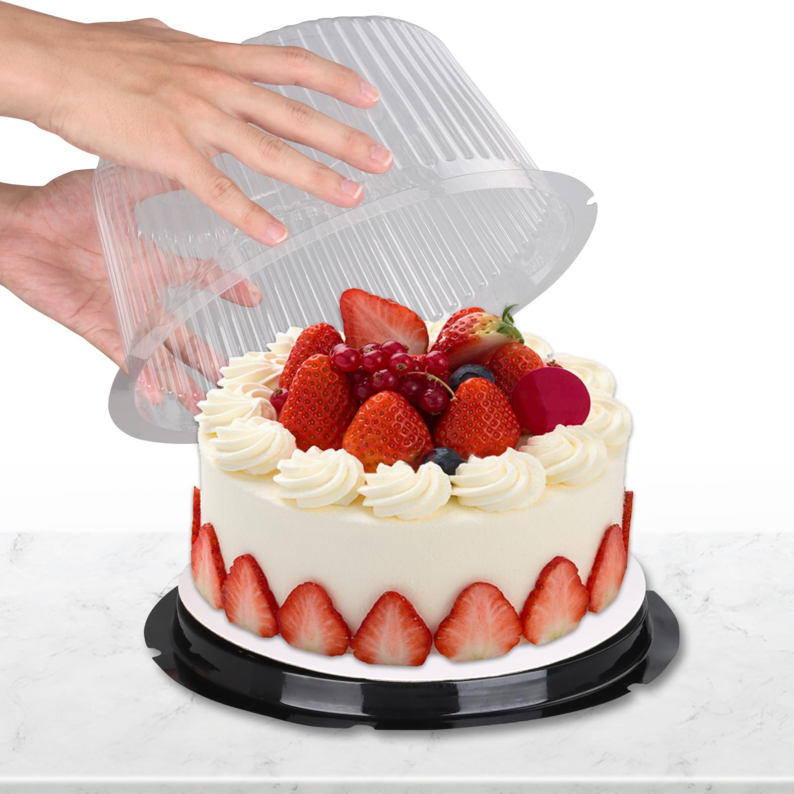 QTLCOHD 10 Pcs 10 Inch Disposable Plastic Cake Container Carrier with Clear Dome Lid Thickened Cake Boards Cake Box Straps Clear Plastic Cake Carrier for Transport, Storing, Displaying Cakes