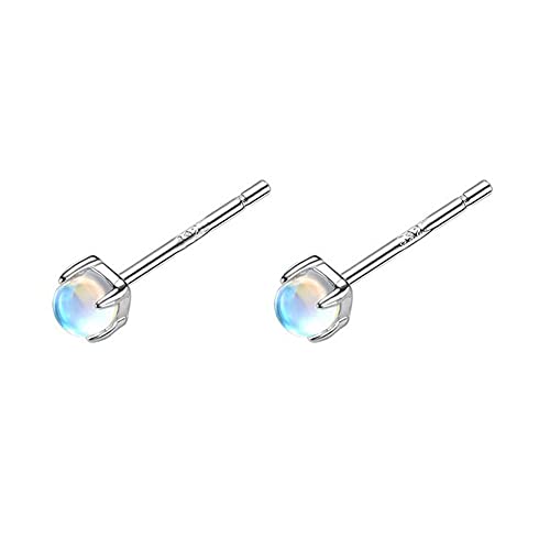 Women Earrings Cute Petite Moonstone Stud Earrings 925 Sterling Silver Jewelry (Moonstone /5MM pair)