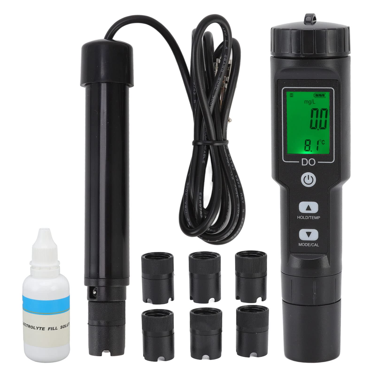 Zooke Dissolved Oxygen Meter, Professional Digital DO Meter Temperature Meter Portable with Electrode Filling Fluid & Temperature Compensation for Freshwater, Seawater, Laboratory (with Backlit)