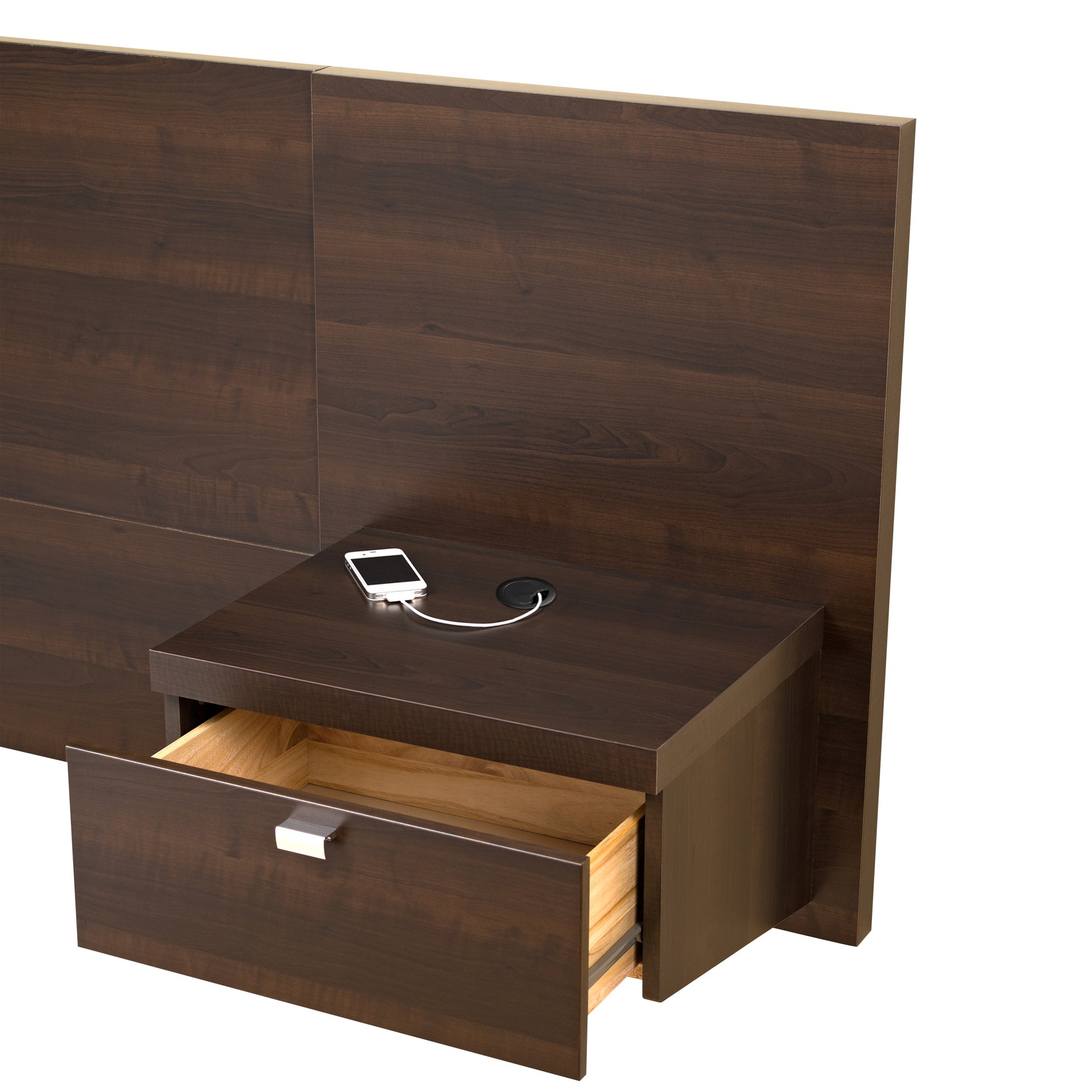 Prepac Series 9 Designer Floating King Headboard with Nightstands, Espresso