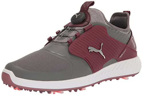 PUMA Men's Ignite Pwradapt Caged Disc Golf Shoe, Quiet Shade Silver-Zinfandel, 13