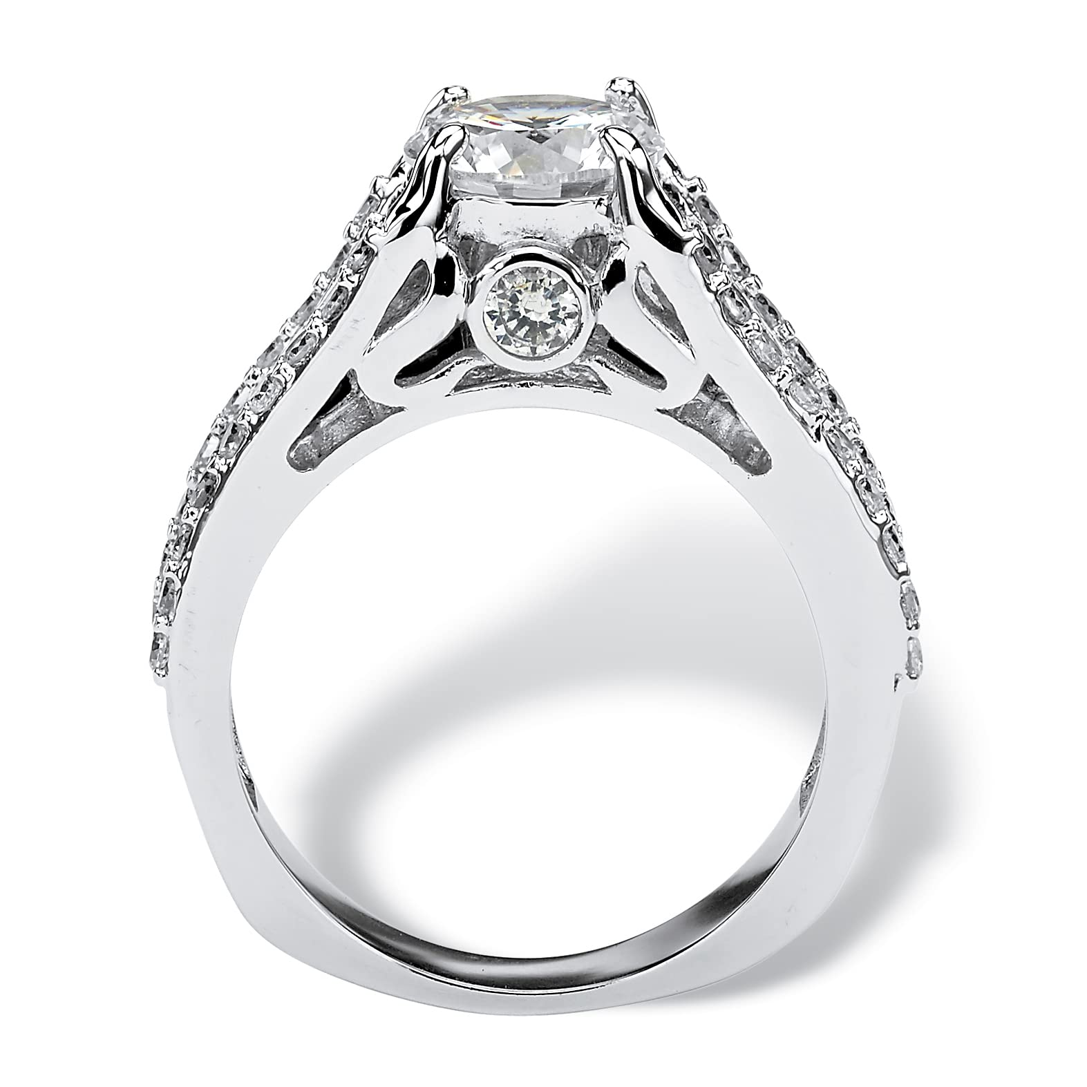 PalmBeach Platinum-plated Sterling Silver Round White and Black Cubic Zirconia Simulated Engagement Ring Sizes 6-10 Size 8