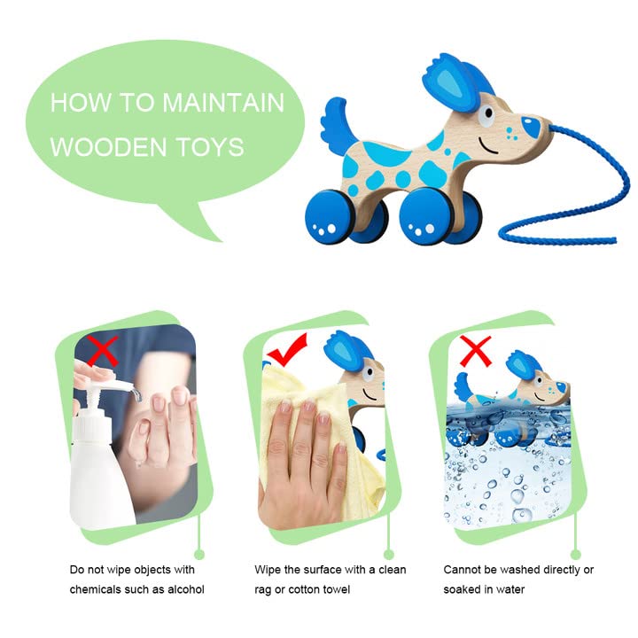 Wooden Push Pull Dog Toys Pull Toys for Toddlers 1-3 Baby Pull Toy Stand and Roll Toys Push Along String Dog Toys
