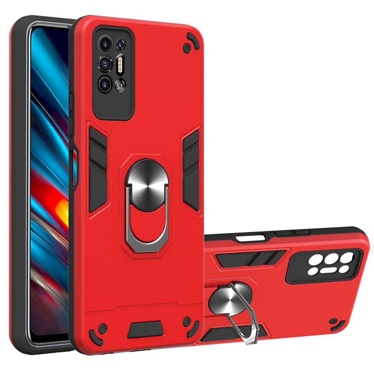 Tecno Pova 2 Case, Gift_Source 2 in 1 Dual Layer Shockproof Protective Case Hybrid Hard PC and Soft TPU Silicone Cover Slim Shell with Metal Ring Kickstand for Tecno Pova 2 (6.9") [Red]