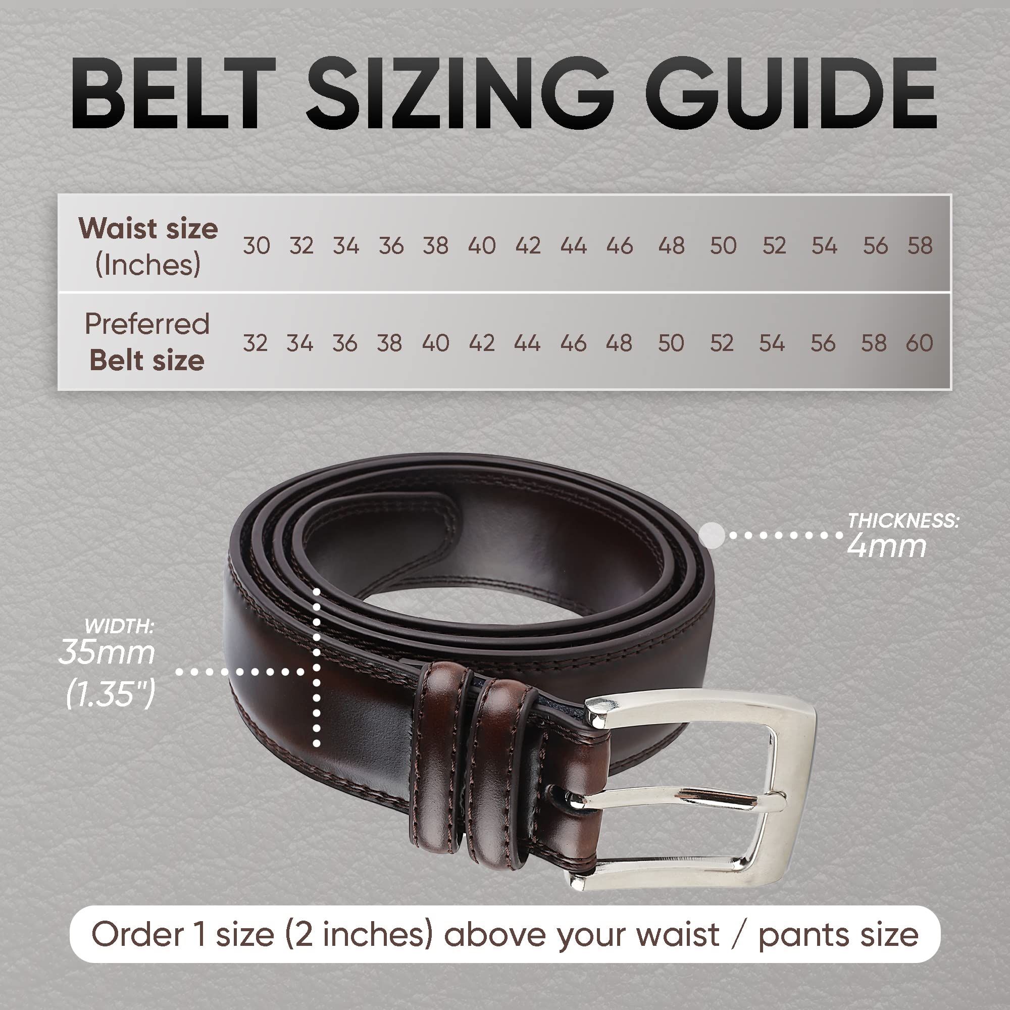 Prospero Comfort Men's Classic Dress Belt ALL Genuine Leather Double Stitch Design 1.35 inches (35mm) Cognac Brown Size 36