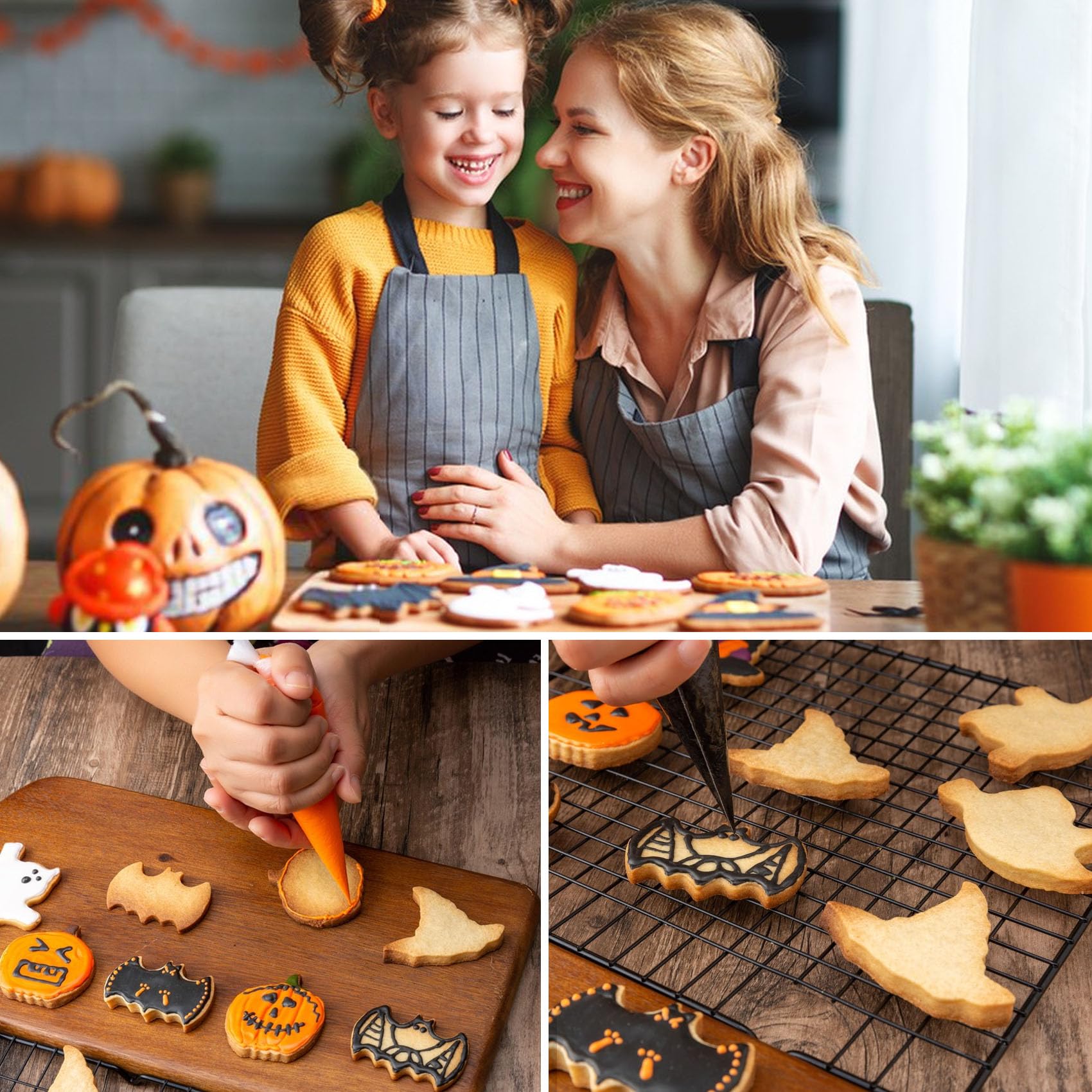 Nunnik Halloween Cookie Cutters 8 Pcs Stainless Steel Metal Cookie Cutter Set Holiday Cookie Cutters Shapes for Baking - Witch's Hat, Pumpkin, Ghost, Bat, Spidder, Star, Haunted House