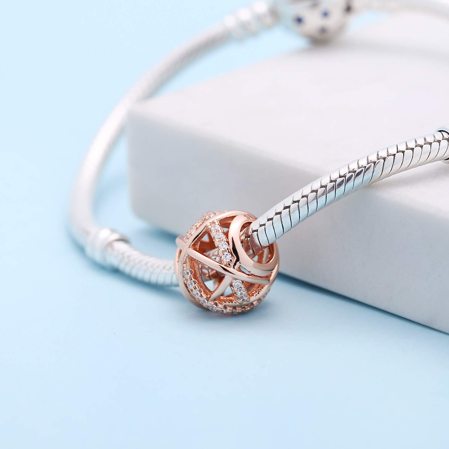 Rose Gold Galaxy Charm Authentic 925 Sterling Silver Openwork Charms with Clear CZ for Pandora European Bracelet