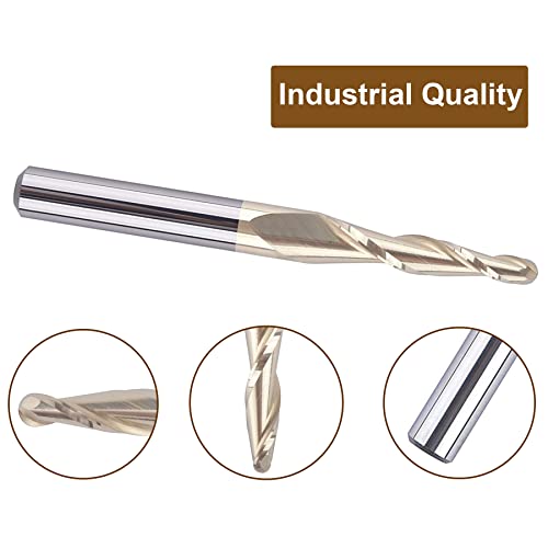 SpeTool Tapered Ball Nose End Mill 1/4" Shank with 1/16" Cutting Radius (1/8" Diameter) for 3D Carving Engraving Router Bit, ZrN Coated