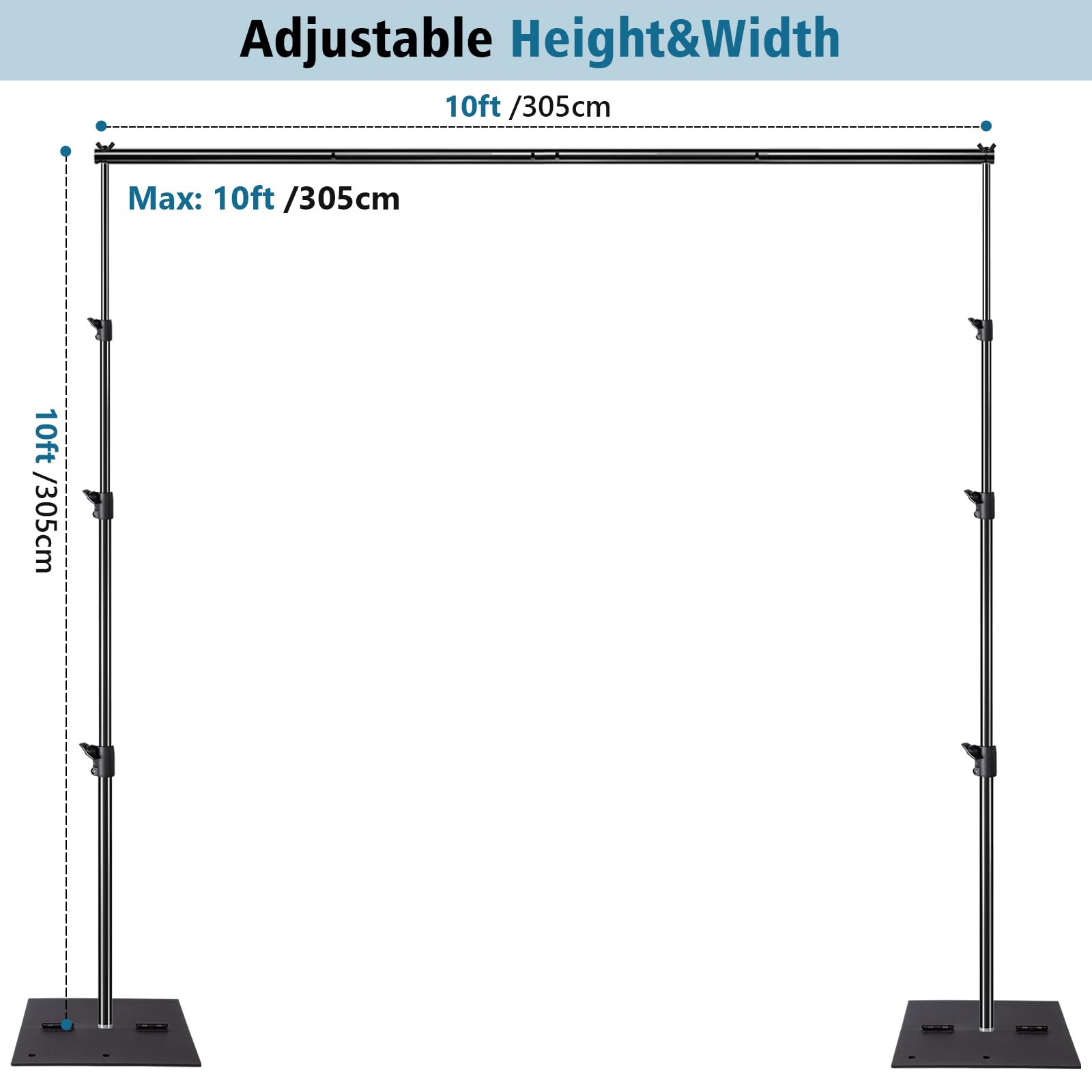 SLOW DOLPHIN Pipe and Drape Photography Backdrop Stand Kit Adjustable Photo Background Stand 10ft x 10ft with Metal Base for Parties Weddings Birthday Party Events Photo Booth