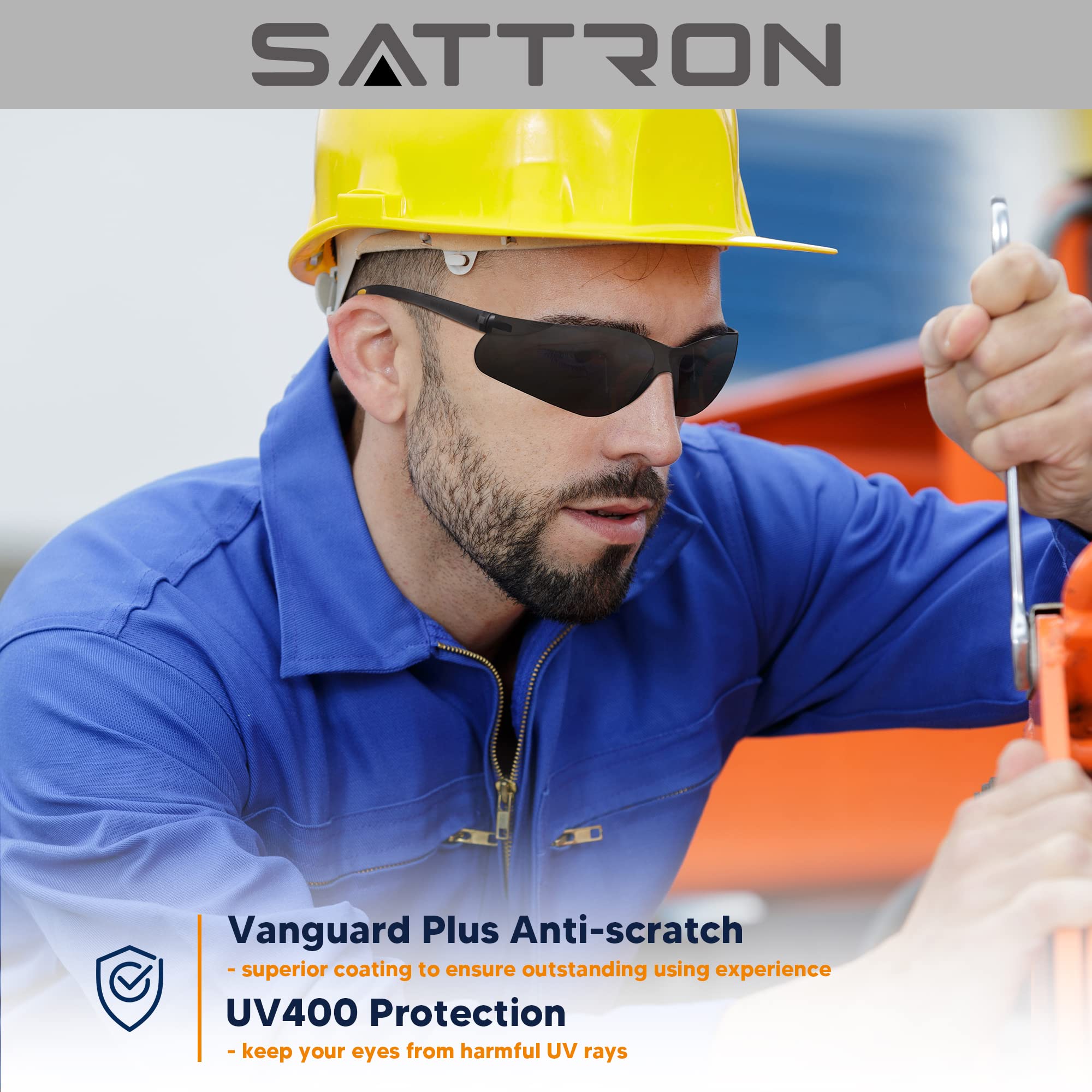 SATTRON Tinted Safety Glasses Bulk 24 Pack, UV Protective Safety Sunglasses for Men Women, ANSI Z87.1 Scratch & Impact Resistant Eye Protection, Ideal for Construction, Shooting, Lab