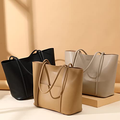 Women Tote Handbag Leather Top Handle Purse Large Capacity Shoulder Bag Hobo Satchel Bag for Ladies, Khaki