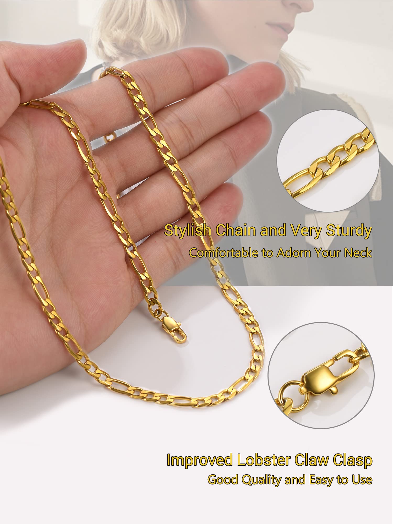 PROSTEEL Figaro Chain Gold Necklace 4mm Dainty Cute Chains 14 Inch Layered Necklaces For Men