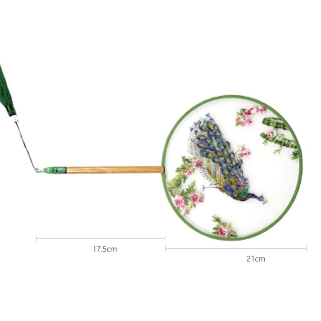 Women Dancing Embroidery Flower Handheld Wooden Handle Fan Vintage Translucent Chinese Style Round Silk Fans with Tassels