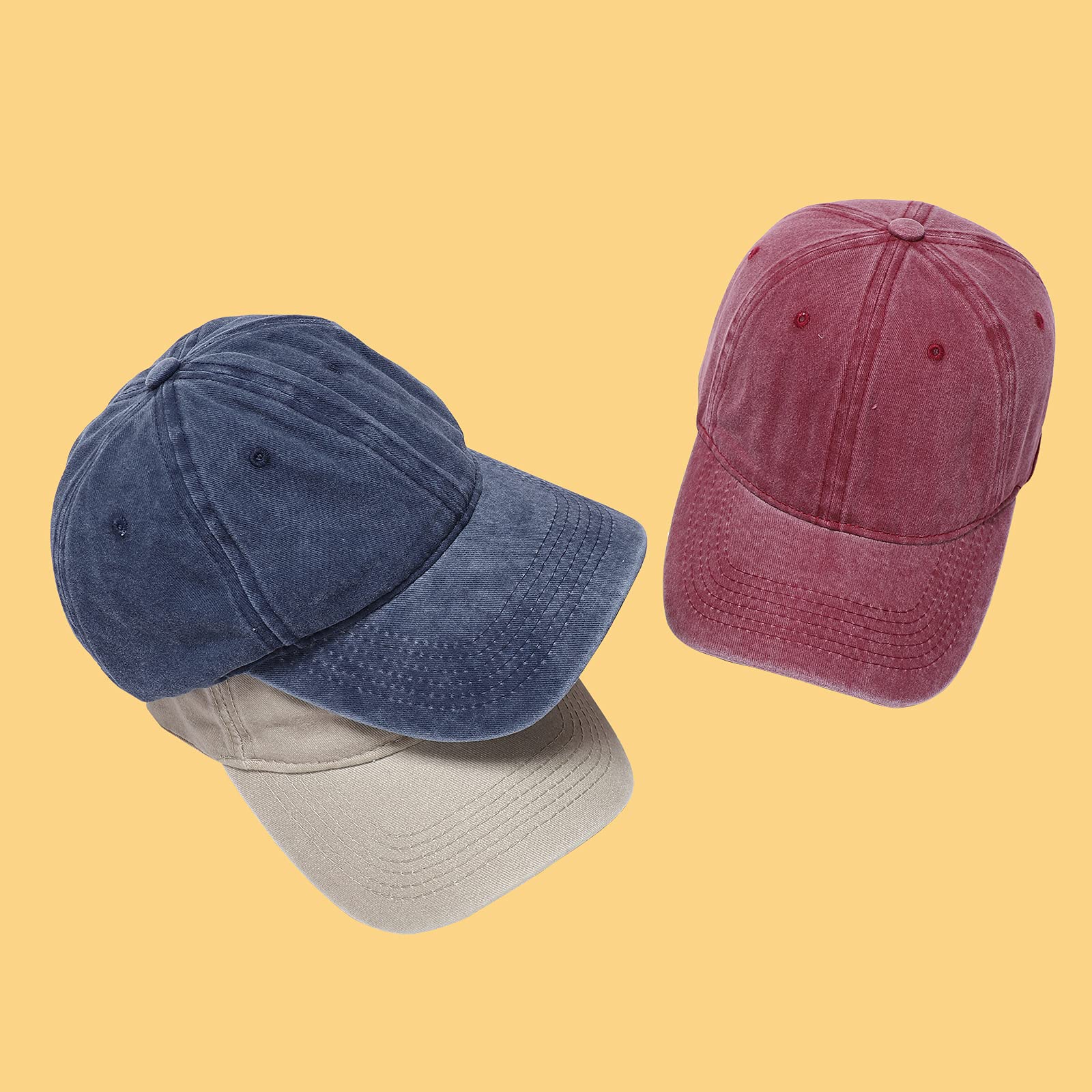 Owmido Solid Color Baseball caps, 6 pcs 3 pcs, 1 pcs, Retro Washed Cotton for Men and Women, Adjustable dad hat