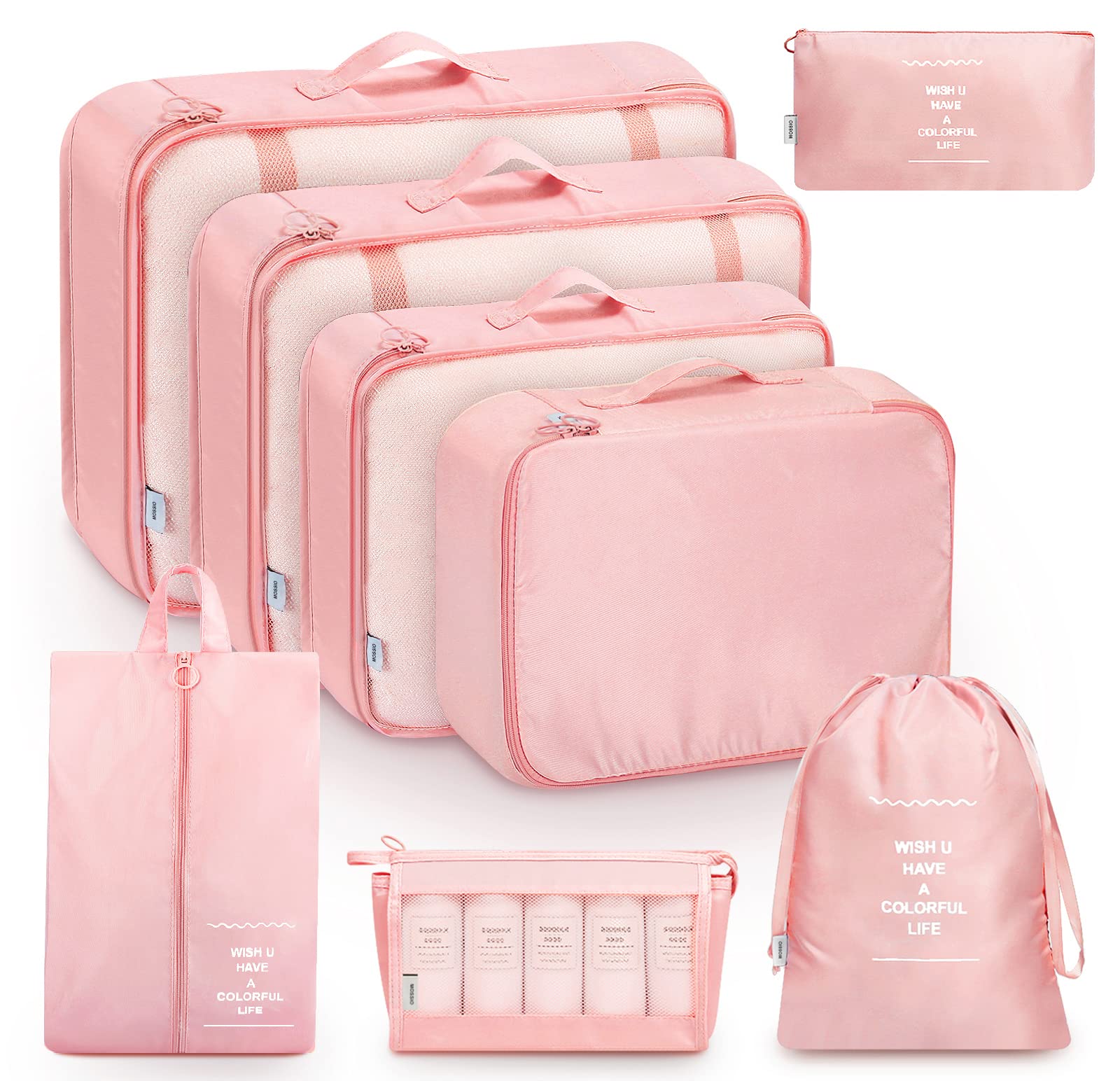 Packing Cubes,Mossio 8 Set Luggage Organization for Kids Family Travel Choice Beige
