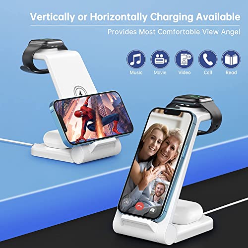 Wireless Charging Station for iPhone Multiple Devices, 3 in 1 Wireless Charger Stand Dock Compatible with Apple Watch Series 7 6 SE 5 4 3 2 & Airpods iPhone 13 12 11 Pro Max/X/Xs Max/8/8 Plus iWatch