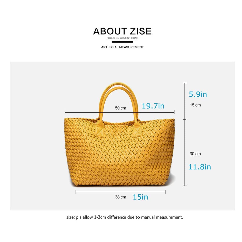 Women Vegan Leather Hand-Woven Tote Handbag Fashion Shoulder Shopper Bag Top-Handle Large Capacity Underarm Bag With Purse
