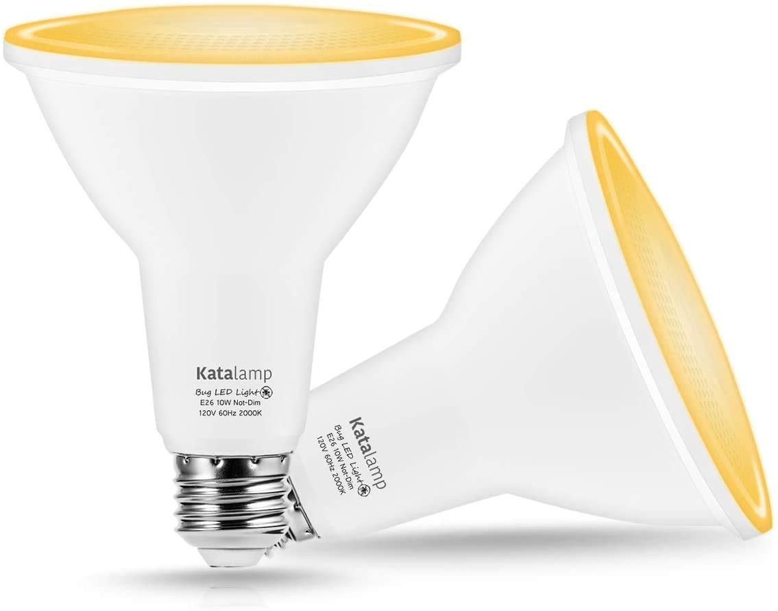 PAR38 Yellow Dusk to Dawn LED Bug Light Bulb LED Outdoor Flood Light Bulbs with 10W or 100W Equivalent, 2000K, Yellow, Dusk to Dawn LED Flood Light Bulbs Outdoor Patio, Backyard, Front Door 2 Pack