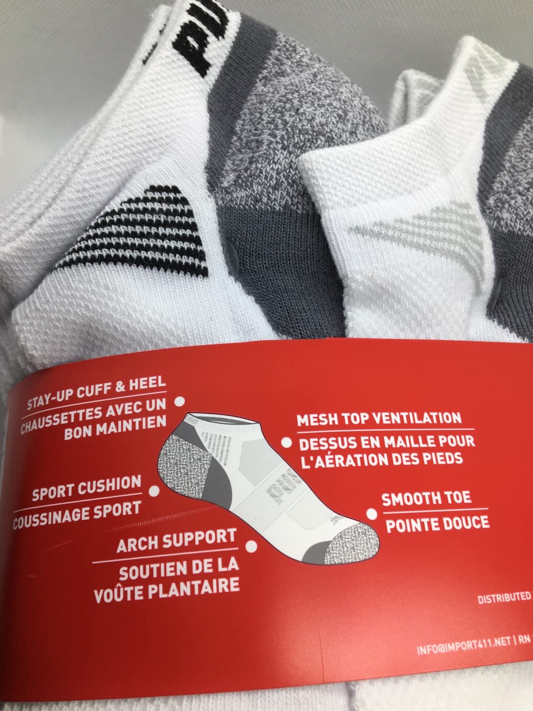 PUMA Mens No Show Low Cut Moisture Control Sport Socks (Shoe Size 7-11) - White - 12 Pack