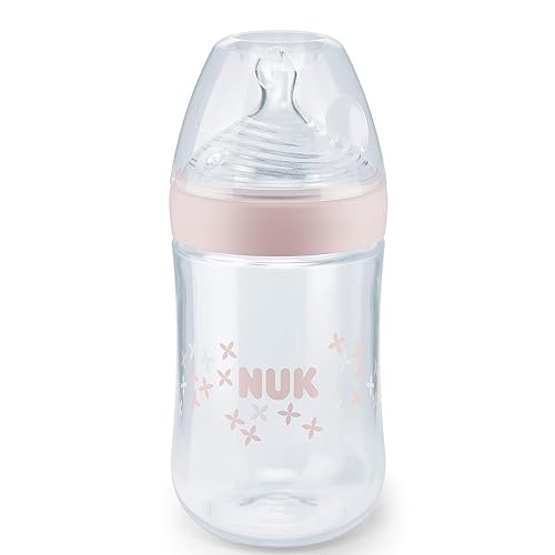 NUK Nature Sense Plastic Bottle 260ml with Silicone Medium Feed Hole Teat (6-18 Months) Pink