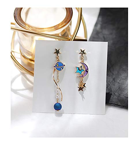 Original Cloud Moon Planet Star Creative Long tassels Dangle Earrings 18K Gold Plated Asymmetrical AB Earrings For Women Girls (Style 4)
