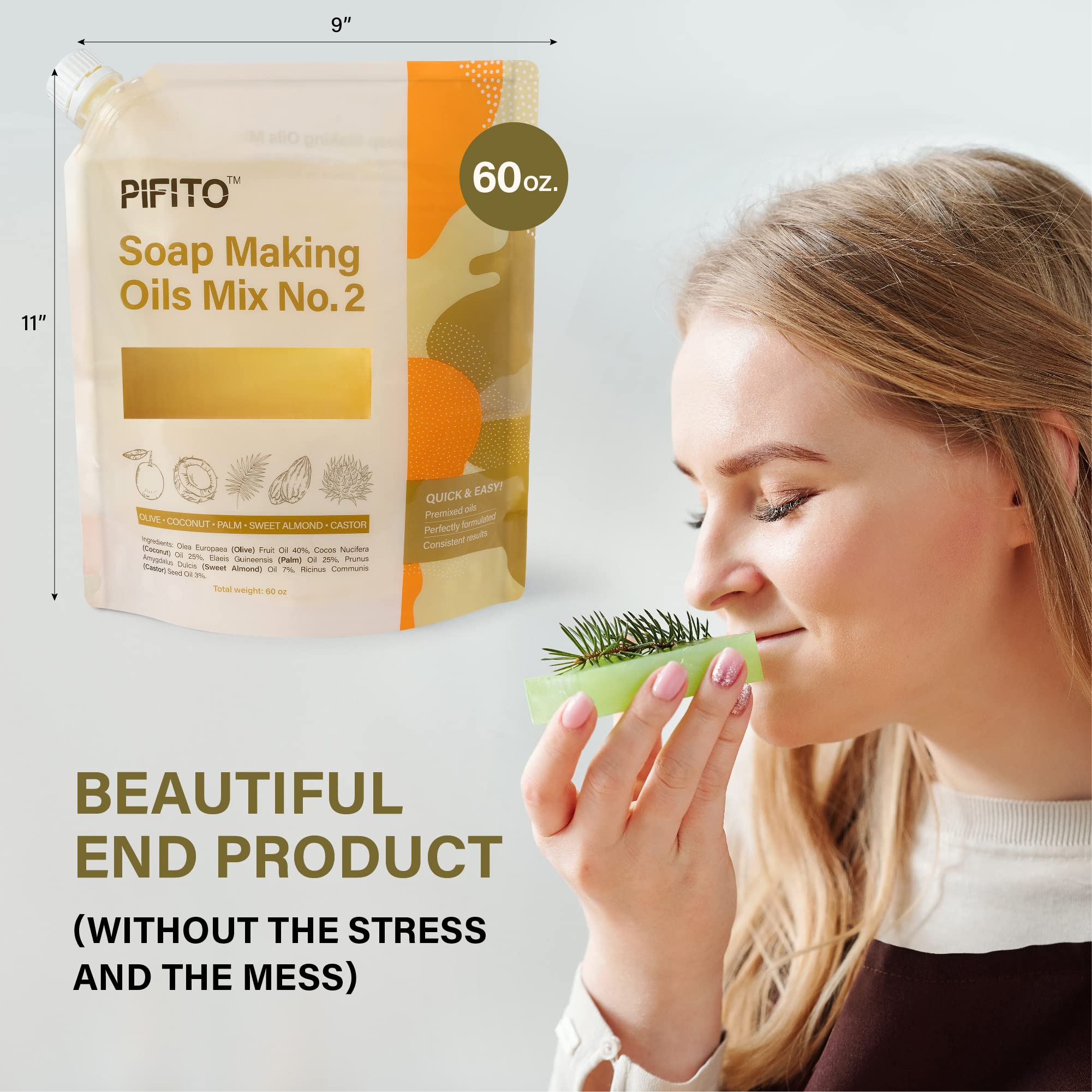 Pifito Soap Making Oils Mix No. 2 β 60 Oz Quick Mix Blend of Pre-Measured Oils for Cold Process Soap Making Supplies