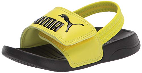 PUMA unisex child Popcat 20 Backstrap Slide Sandal, Puma Black-sulphur Spring, 8 Toddler US