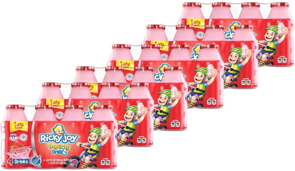 Ricky Joy® Yogurty Drink, 3.37 fl oz each., 24 Bottles, Strawberry (Pack of 24)