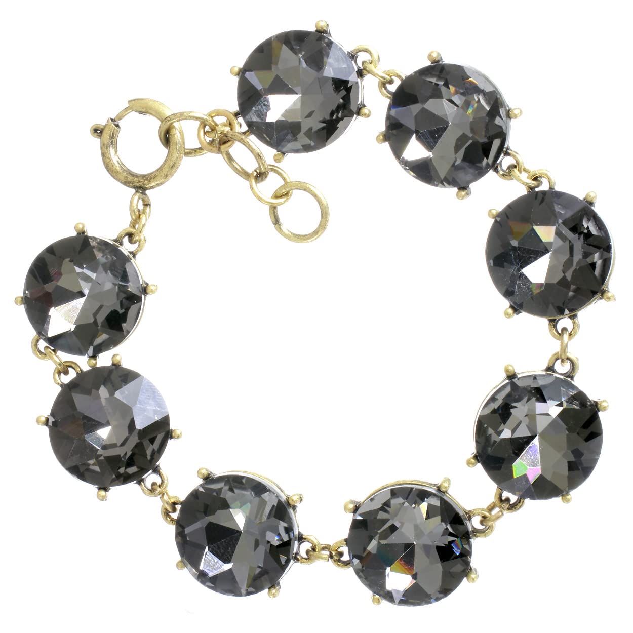 Rosemarie Collections Women's Stunning Vintage Style Statement Large Round Rock Crystal Link Bracelet, 7.5"+1" Extender (Gold Tone/Fuchsia)
