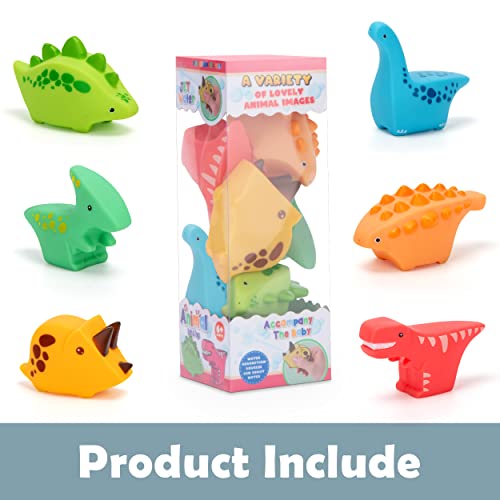XDUOYJOY Dinosaur Baby Bath Toys Water Gun Squirt Set for Infants Toddlers Bathtub Beach Pool, Stacking Toy for Kids, 6 Pack