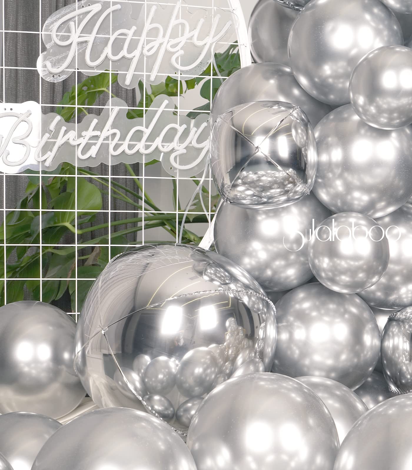SULALABOO Silver Metallic Balloons Arch Garland Kit 75PCS Shiny Helium Latex Chrome Shiny Different Size Balloon Set for Birthday Anniversary Baby Shower Wedding Party Decorations