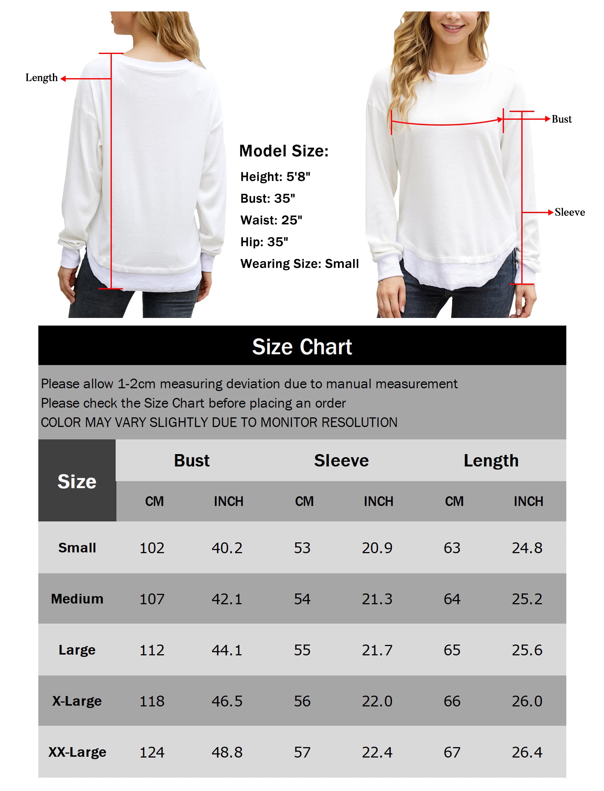 Syellowafter Women Casual Crew-Neck Pullover Long Sleeves Sweatshirts Loose Soft Tunic Tops Casual Comfy Shirts White Medium