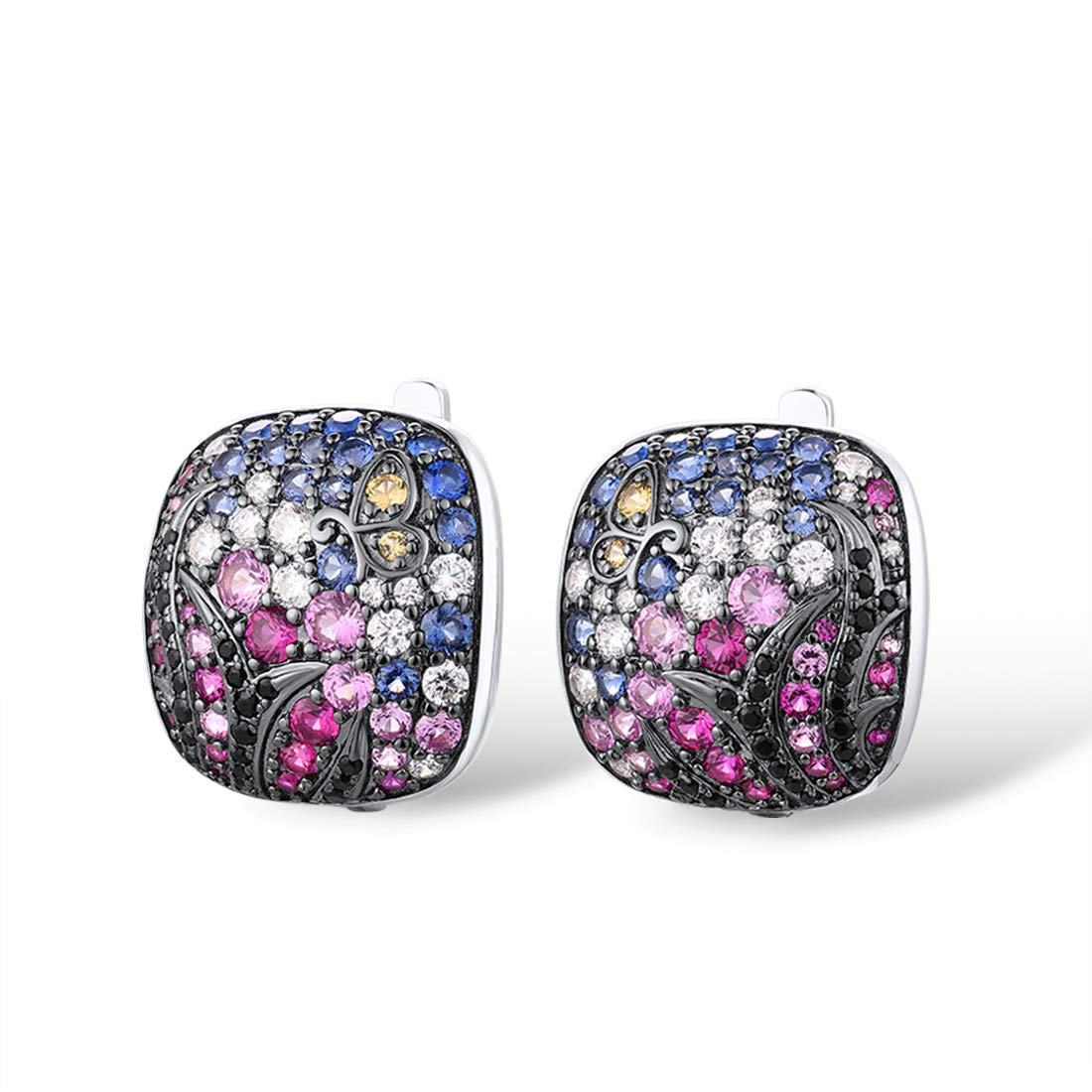 Santuzza Cushion Dangle Earrings 925 Sterling Silver Created Pink Sapphire White Nano Cubic Zirconia Drop Earring for Women