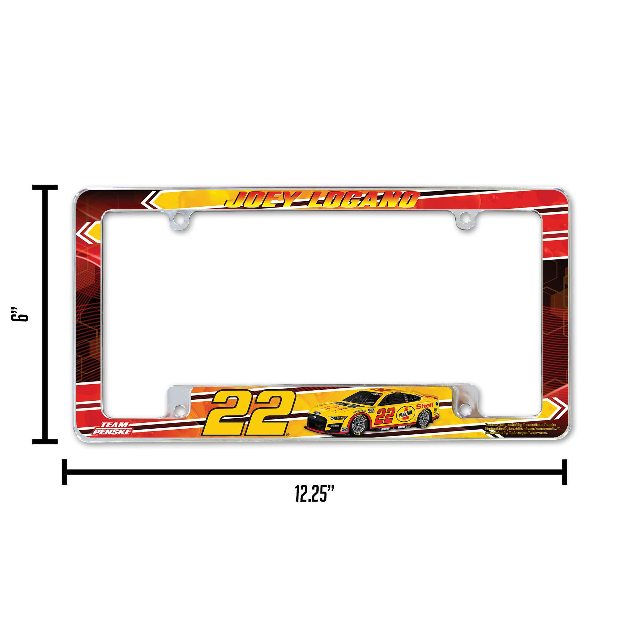 Rico Industries NASCAR Joey Logano All Over Chrome Frame 12" x 6" Chrome All Over Automotive License Plate Frame for Car/Truck/SUV