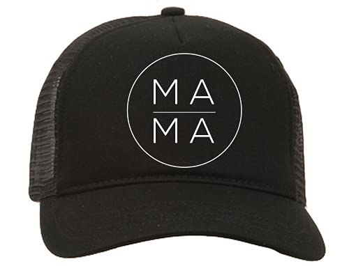 The Original Circle Mama Trucker Hat, Adjustable Snapback, Mom Hat, Mother's Day Birthday Gift (Mama Hat) Black