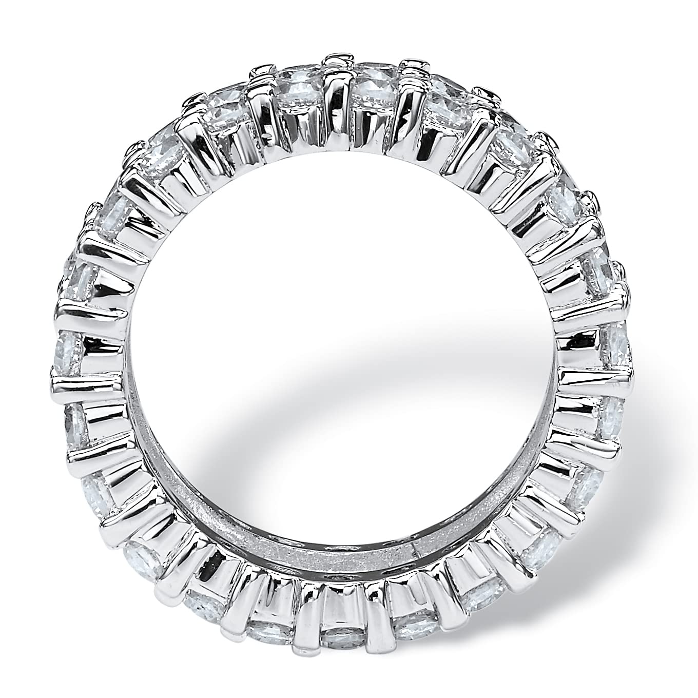 PalmBeach Yellow Gold-Plated or Platinum-Plated Sterling Silver Baguette Cut and Round Cubic Zirconia Triple Row Eternity Ring Size 9