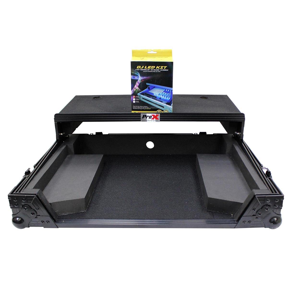 ProX Live Performance Gear XS-DDJSR2LTBL LED ATA Flight Case For Pioneer DDJ-SR2 DJ Controller with Laptop Shelf and LED - Black